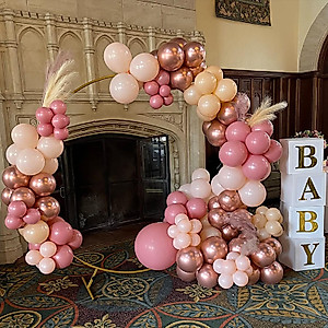 YSF 158Pcs Dusty Rose Pink Balloon Garland Kit Arch with Gream Peach, Peach, Apricot,and Chrome Champagne Balloons Neutral Decorations for Baby Bridal Shower, Birthday Party Ballon Wall