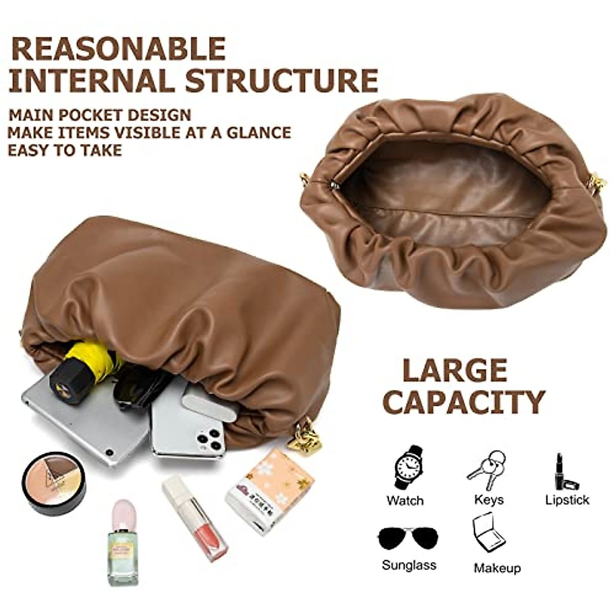 TUGONK Women's Designer Shoulder Bag Ruched Cluch Purse Dumpling Shoulder Bag Chain Pouch Bag for Women