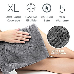 Pure Enrichment® PureRelief™ XL Heating Pad - LCD Controller with 6 InstaHeat Settings for Cramps, Back, Neck, & Shoulder Pain Relief, Moist Heat Option, Machine Washable, 12" x 24" Storage Bag (Gray)