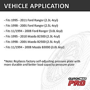 ClutchMaxPRO Heavy Duty OEM Clutch Kit with Slave Cylinder Compatible with 1995-2011 Ford Ranger 1995-2010 Mazda B2300 1998-2001 B2500 11/1994-2008 B3000 2.3L 2.5L 3.0L (CP07141HDWS-CK)