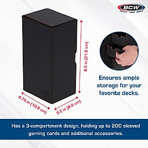 BCW Deck Vault-LX 200 - Black | Premium Card Deck Box with 100 Sleeved Card Capacity, Magnetic Closure, and Dice Tray | For Magic Commander, Pokemon
