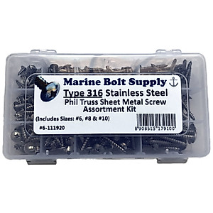 Type 316 Stainless Steel Phillips Truss Sheet Metal Screw Kit Marine Bolt Supply 6-111920
