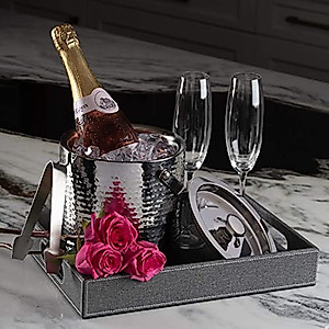 Hammered Ice Bucket - Ice Bucket with Tongs - Insulated Ice Bucket with Lid - Double Wall Ice Bucket 3 Quarts - By Colleta Home