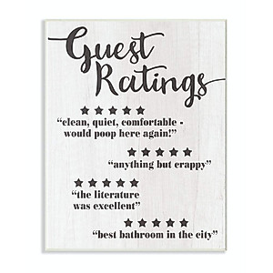 Stupell Industries Five Star Bathroom Funny Word Black and White Wood Textured Design Wall Plaque, 12 x 18, Multi-Color