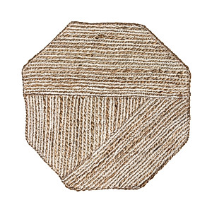 Bloomingville 15 Inches Cotton and Jute Embroidered Octagon Shaped, Natural and White Placemat