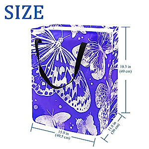 Purple Butterfly Laundry Basket Collapsible Storage bin with Handles for Hamper,Kids Room,Toy Storage