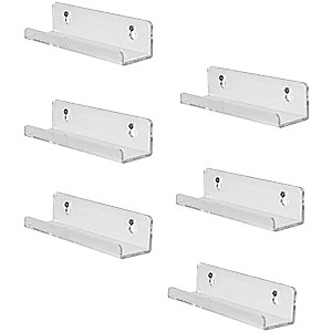 Sooyee 6 Pack 7 Inch Acrylic Invisible Kids Floating Bookshelf for Kids Room,Modern Picture Ledge Display Toy Storage Wall Shelf,Clear