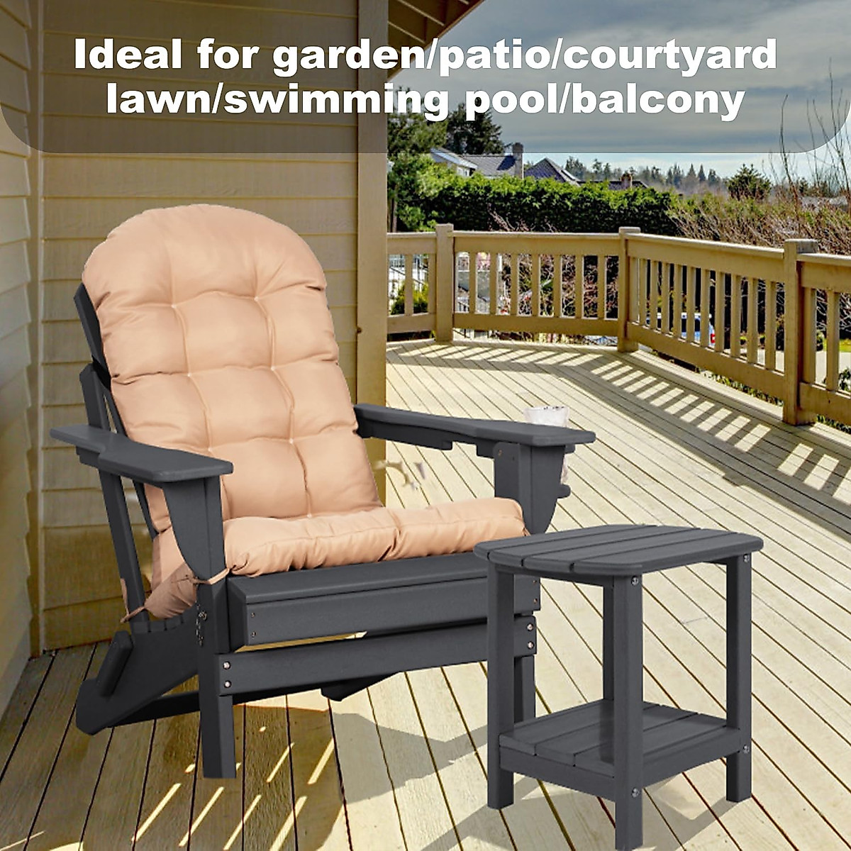 LOENIY Outdoor Side Table 2 -Tier Adirondack Table HDPE Patio Side Table Weather Resistant End Table Small Outdoor Table (Black)