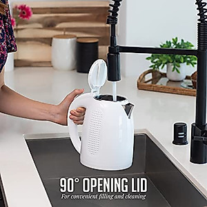 OVENTE Portable Electric Kettle Stainless Steel Instant Hot Water Boiler Heater 1.7 Liter 1100W Double Wall Insulated Fast Boiling with Automatic Shut Off for Coffee Tea & Cold Drinks, White KD64W