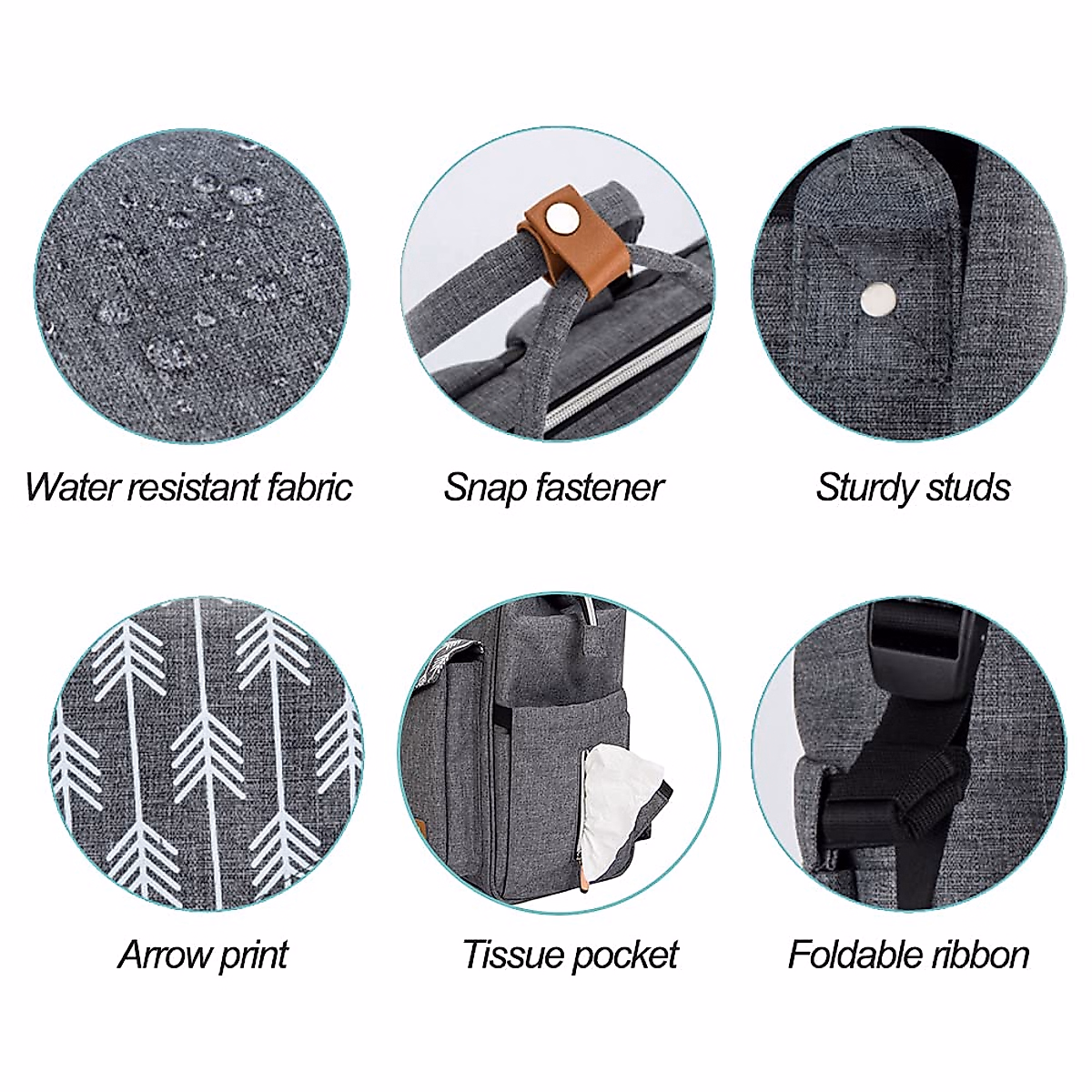 Lekesky Diaper Bag Backpack, Baby Diaper Bag for Mom Travel Back Pack with Changing Pad and Stroller Straps, Unisex and Stylish, Grey