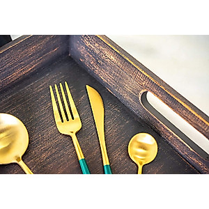 EZDC Extra Large Ottoman Tray, Coffee Table Tray, Wooden Tray Dark Brown 20 x 15.5” Modern Esthetic Decorative Serving Tray with Handles for Drinks and Food