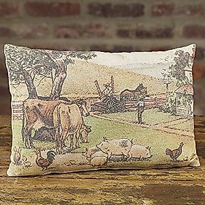 The Country House Collection Vintage Farmyard Scene 12 x 8 Canvas Decorative Throw Pillow