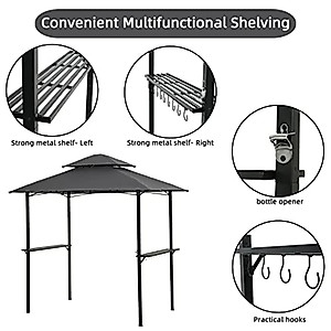 YTYZC 8x5Ft Outdoor Grill Gazebo Light Shelter Tent Double Tier Soft Top Canopy Steel Frame with Led Hook Counters