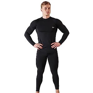 Everlast Mens Base Layer Set - Top & Bottom - Compression Shirts for Men, Compression Pants Men, Rash Guard for Men, Leggings, Black, Large