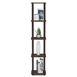FURINNO Turn-S-Tube 5-Tier Corner Square Rack Display Shelf, Walnut/Brown