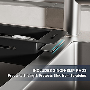 NiHome 17.5’’x15.3’’ Roll Up Dish Drying Rack with Side Utensil Holder Tray Over Sink Detachable Foldable Collapsible Stainless Steel Multipurpose Kitchen Drainer (Black)