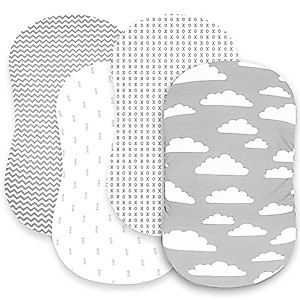 Bassinet Bed Sheets – Premium Bassinet Fitted Sheets 4 Pack – 100% Jersey Knit Cotton Cradle Sheets – Bassinet Bedding for Standard Size Oval or Halo Bassinet Pads – Bassinet Sheet for Boy & Girl
