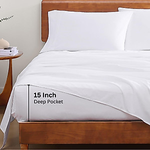 100% Organic Cotton Queen Sheets, 4-Piece bed sheets for Queen Size Bed Percale Weave Ultra Soft Best Bedding Sheets for Bed, Breathable, Fits Mattress Upto 15" Deep - White Queen Sheet Set