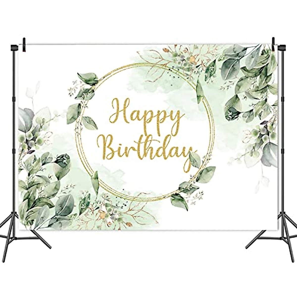 Greenery Succulent and Eucalyptus Leaves Photography Backdrop Bloom Eucalyptus Leaves Photo Background for Happy Birthday Party Decoration Cake Table Banner Supplies 7x5ft