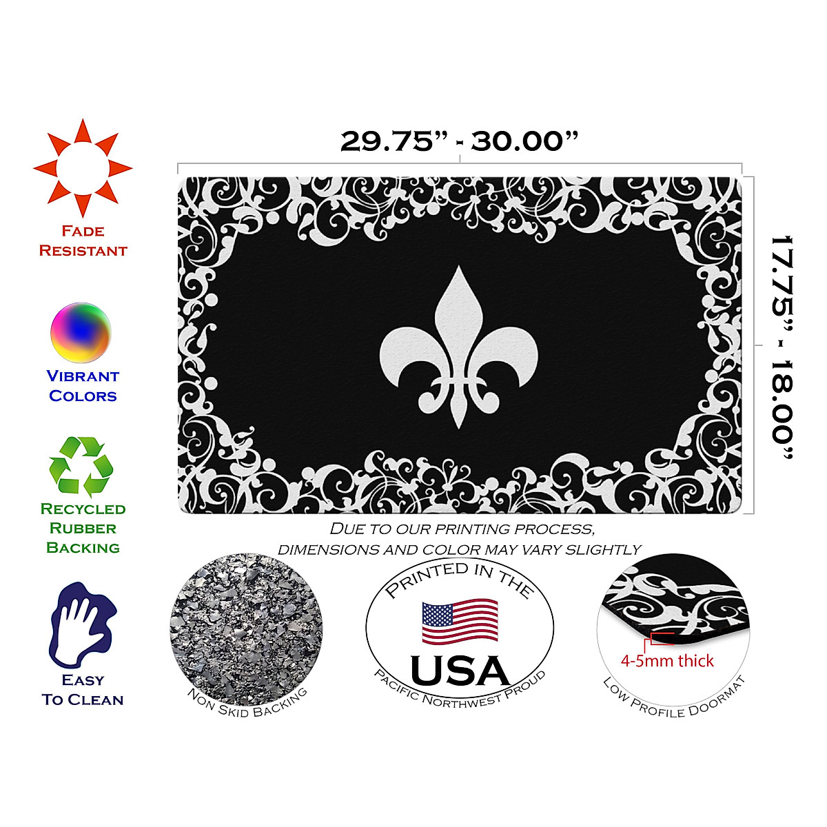 Toland Home Garden 800015 Fleur De Lis Lily Door Mat 18x30 Inch French Outdoor Doormat for Entryway Indoor Entrance