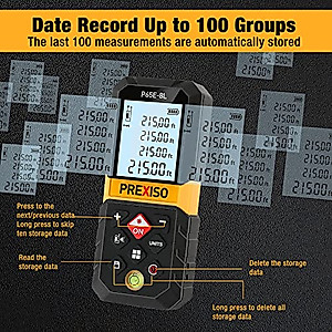 PREXISO Laser Measure, 215Ft Laser Measurement Tool with Entension for Diagonal Measuring Ft/Ft+in/in/M Units - Pythagorean Mode, Area Volume -100 Sets Data Storage, Medidor Laser Distance Meter