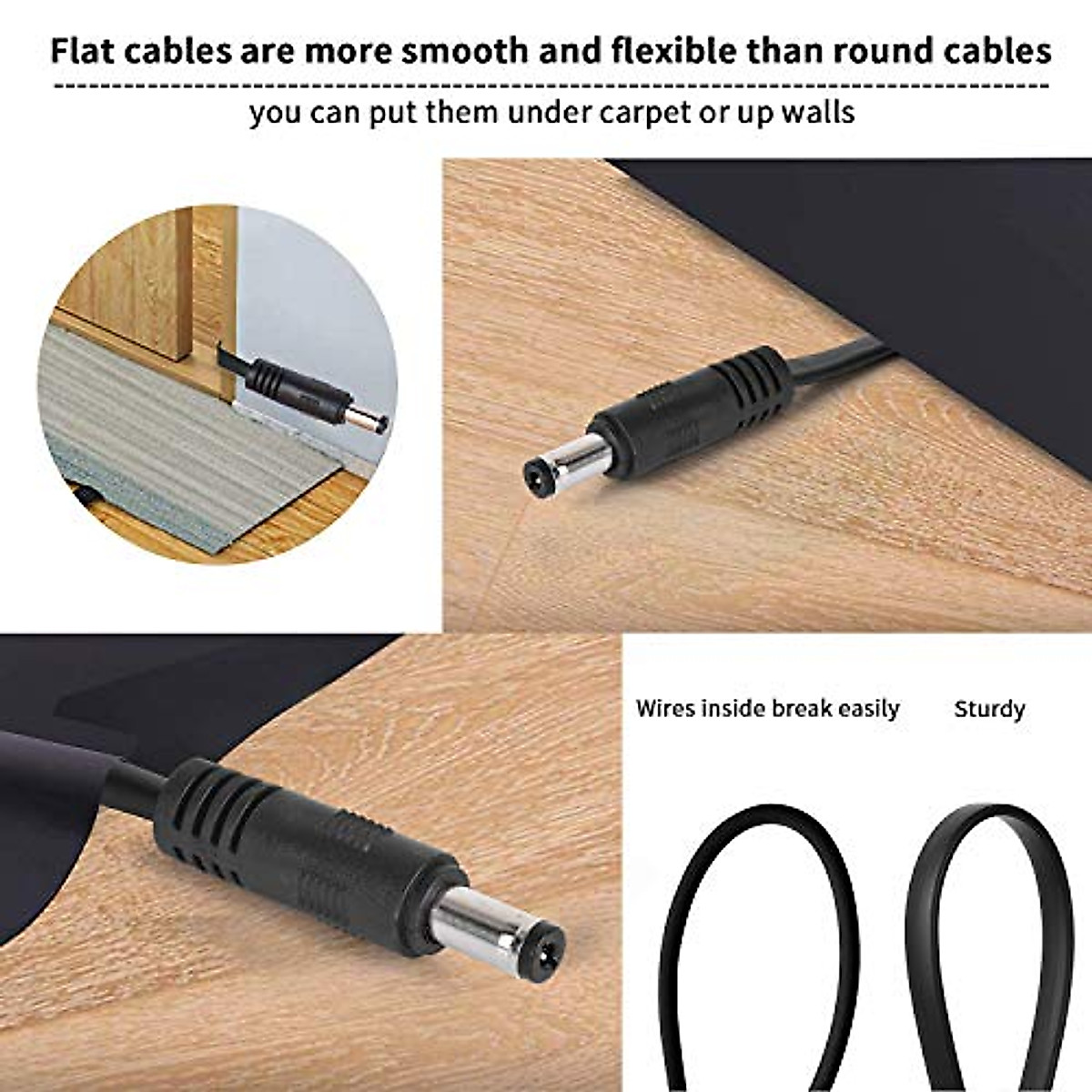 2 Pack DC Power Extension Cable 13.1ft 2.1mm x 5.5mm Compatible with 12V DC Adapter Cord for CCTV IP Camera, LED, Car, Black