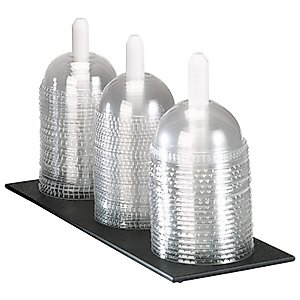Dispense-Rite FDL-3 Thee Section Dome Lid Holder, Flat, 8 oz. to 44 oz. Dome Lids, Black Polystyrene, 9" H x 5" W x 14-1/2" D