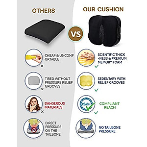 Travel Ease Memory Foam Orthopedic Coccyx Seat Cushion, Seat Cushion for Lower Back Pain and Sciatica Tailbone Pain Relief – Fit for Office Chair, Car Seat, Wheelchair (Black)