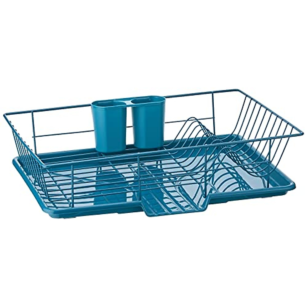 Sweet Home Collection 3 Piece Dish Drainer Rack Set with Drying Board and Utensil Holder, 12" x 19" x 5", Teal