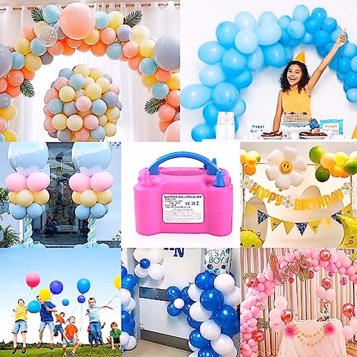 Balloon Pump Electric, 110V 600W Balloon Blower Inflator Dual Nozzle Air Pump Balloons Inflator for Decoration, Party, Sport,Gifts:2 Balloon Tying Tools