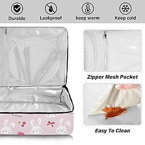 Kcldeci Insulated Thermal Food Carrier Insulated Casserole Carrier for Hot or Cold Food,Rabbit Cherry Strawberry Insulated Tote Bag for Potluck Cookouts Parties Picnic,Lasagna Lugger