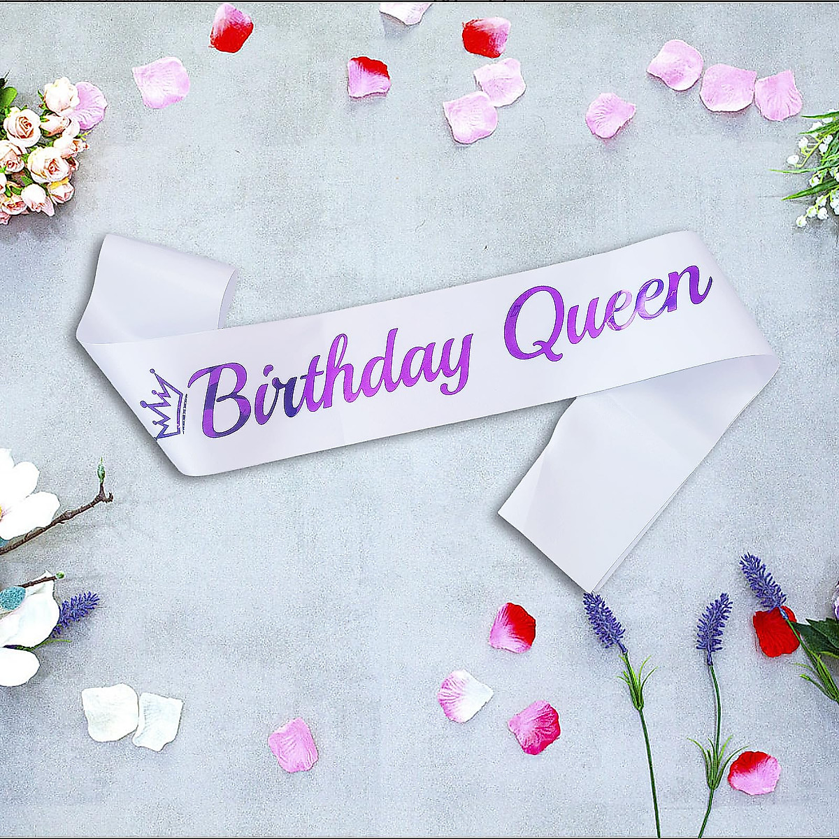 LXYXUUN Birthday Queen Sash White, Purple Foil Birthday Sash for Women Funny Birthday Party Decorations, 21st 30th 40th 50th Bday Sash Gift Ideas