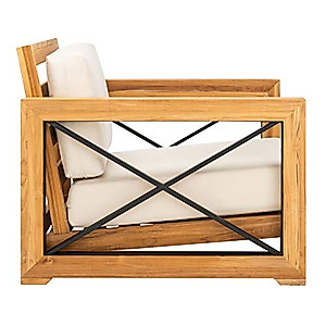 Safavieh CPT1009A Couture Curacao Brazilian Teak Outdoor Patio Club Chair, Natural/White