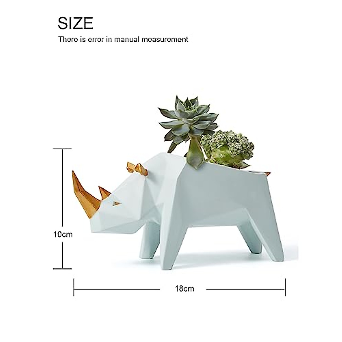 HAUCOZE Succulent Planter Rhino Statue Decor Animal Gifts Modern Sculpture Figurine Geometric Crafts Arts Polyresin Flower Pot 7.1inch