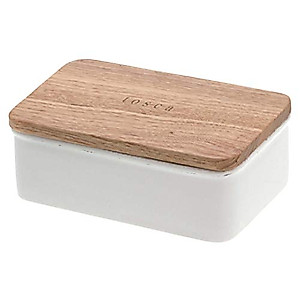 YAMAZAKI Home Butter Kitchen Dish, Tray Container | Ceramic | Food Storage, One Size, White