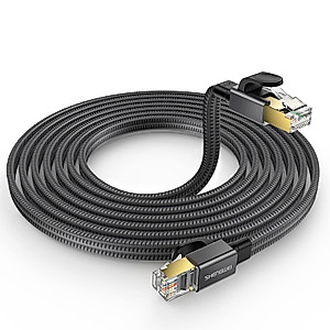 Cat 8 Ethernet Cable 25ft, 26AWG Nylon Braided 40Gbps 2000Mhz High Speed Heavy Duty Cat8 Internet LAN Patch Cord, RJ45 Flat Network Cord Shielded in Wall, Indoor&Outdoor for Modem, Router, Gaming, PC