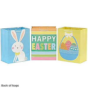 Hallmark 11" Large Easter Gift Bags (3-Pack: Easter Basket, Bunny, "Happy Easter" Stripes) in Yellow, Blue, Green