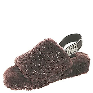UGG Women's Fluff Yeah Metallic Sparkle Slipper, BURNT CEDAR, 5