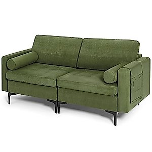 TUOCHUFUN Modern Loveseat Sofa Couch,Mid Century Couches for Living Room, Upholstered 2-Seat Love Seats with Pillow (Army Green)