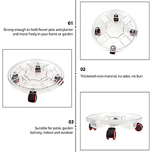 Cabilock Plant Stand Indoor Planters Plant with Wheels Transparent Movable Flower Pot Stand Round Flower pots Rack Plant Pallet Tray Trolley for Garden Planter Deck Potted Plant Resin Tray