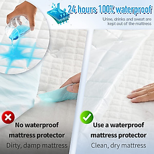 HYLEORY Queen Size Waterproof Mattress Pad Protector, Breathable Quilted Mattress Cover Noiseless Waterproof Fitted Sheet Mattress Topper Upto 21" Deep Pocket, Black