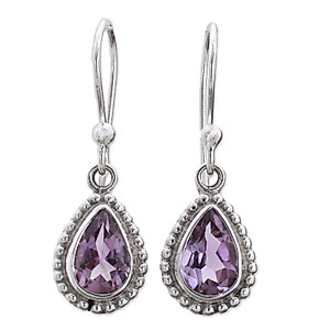 NOVICA Artisan Handcrafted Amethyst Dangle Earring | Sterling Silver Dangle Earring | Birthstone Earring For Women | Stone Dangle Drop Earring | Cushion Cut Drop Earring | Silver Oval Dangle Earrings