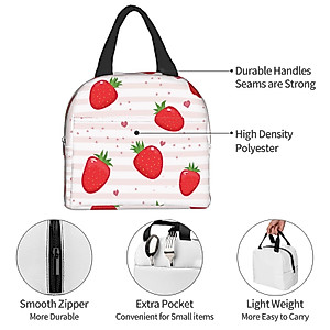 Ucsaxue Cute Strawberry With Heart Lunch Bag Reusable Lunch Box Work Bento Cooler Reusable Tote Picnic Boxes Insulated Container Shopping Bags For Adult Women Men