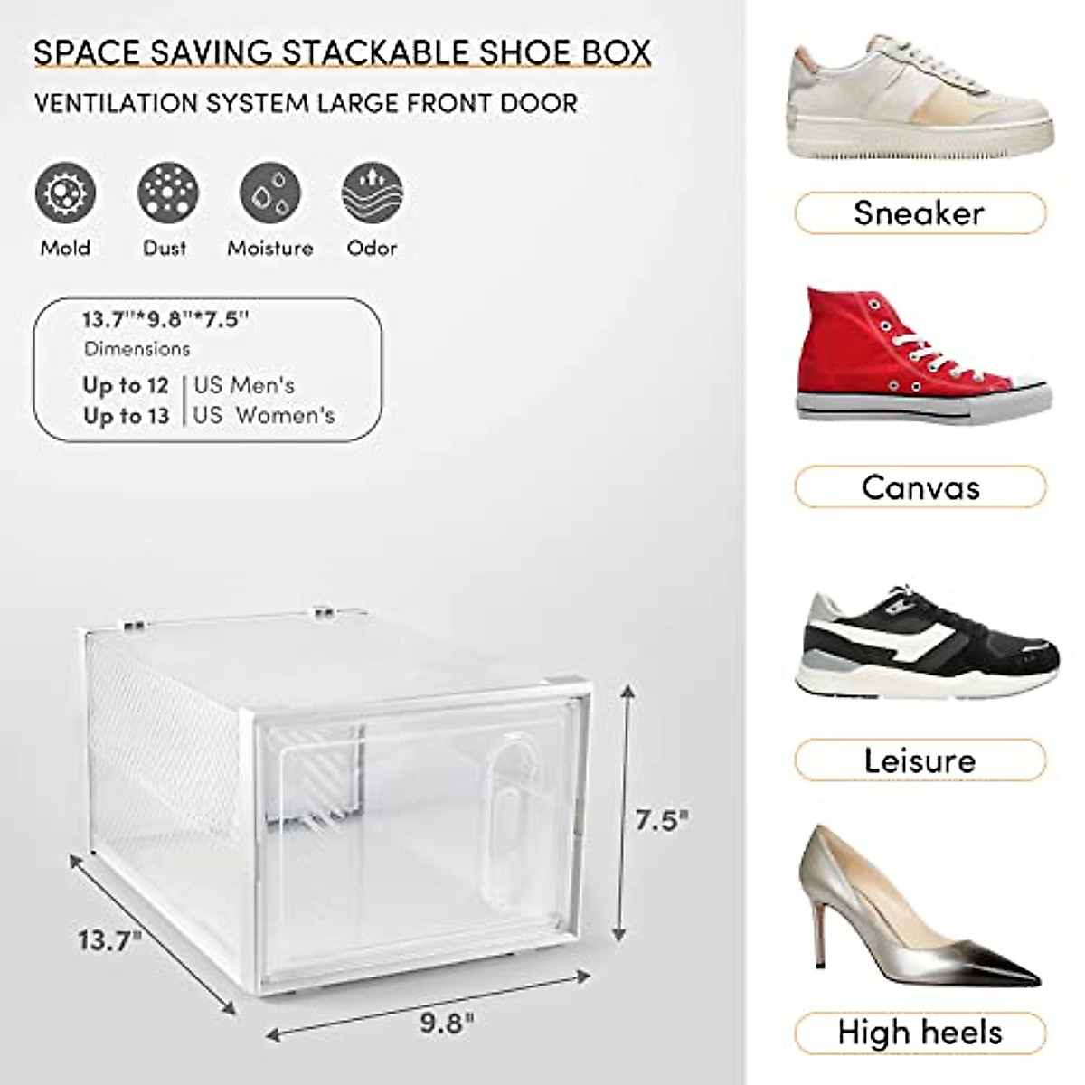 XiangGuanQianYing Shoe Box,6 Pack Large Shoe Boxes Clear Plastic Stackable,Space Saving Foldable Shoe Organizer Boxes