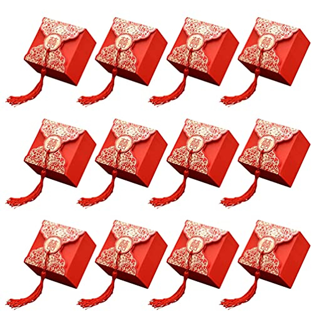 KESYOO 20pcs Wedding Party Favor Boxes Chinese Style Xi Candy Chocolate Gift Boxes with Tassels for Wedding Baby Shower Birthday Party (Red) L