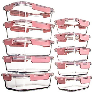 UMEIED 10 Pack Glass Food Storage Containers with Lids Leakproof, Airtight Glass Meal Prep Containers For Lunch, On The Go, Leftover, Dishwasher Safe