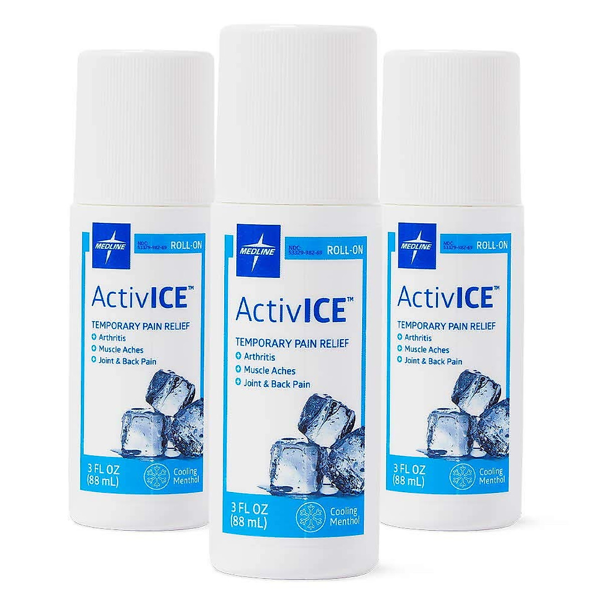 Medline ActivICE Roll-On Cooling Gel, Topical Pain Relief for Arthritis, Joint, Muscle, Back & Body Aches & Pain, 3 oz (3 Count)