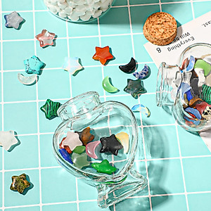 60 Pieces Star Shaped Crystals and Moon Shaped Crystals Worry Stones Assorted Palm Thumb Stones Hand Making Gemstone Quartz Decorative Crystal for Witchcraft Meditation DIY Balancing Jewelry