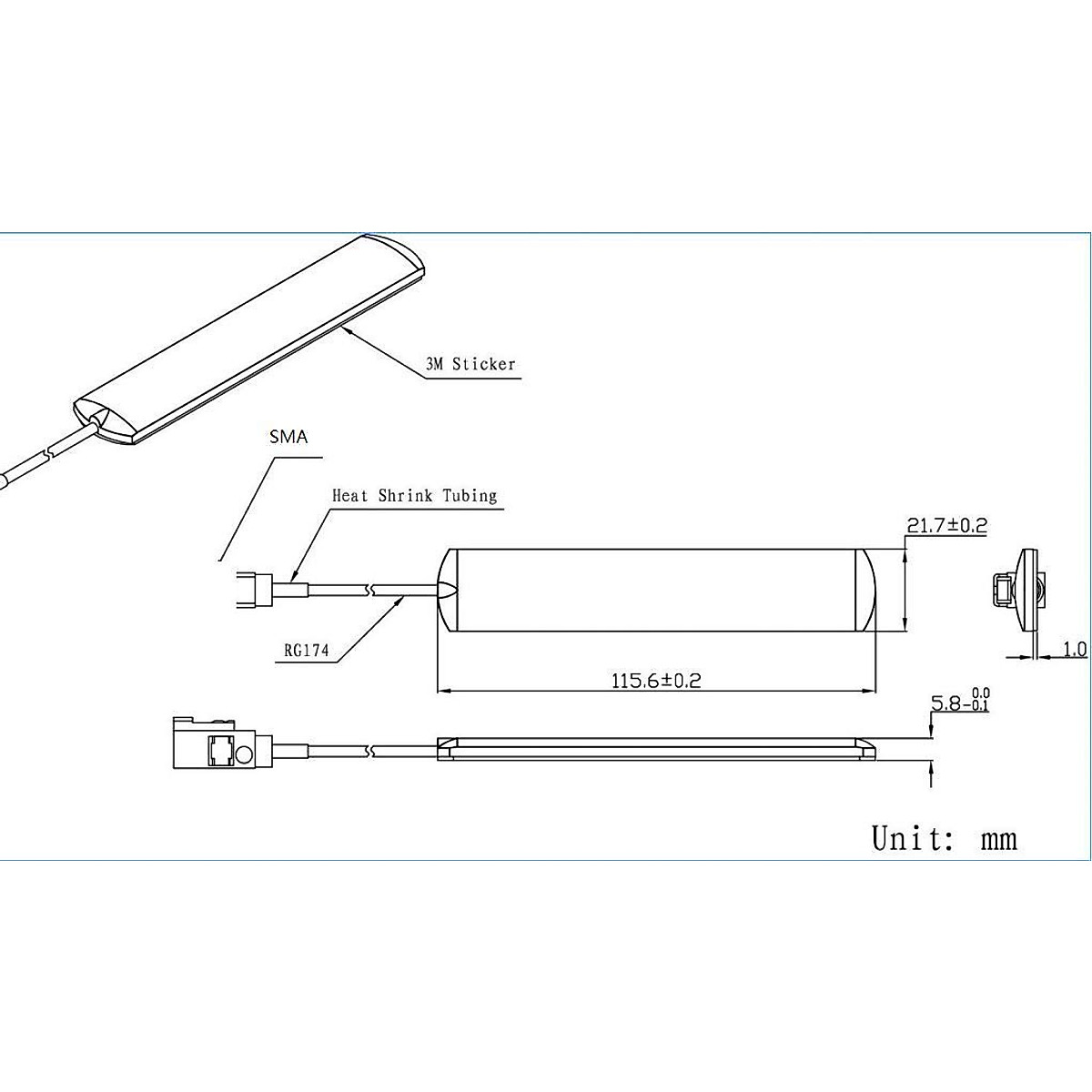 WiFi Antenna WiFi, WiMAX and Bluetooth Rectangular Shape Adhesive Mount