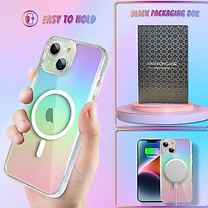 Bonoma for iPhone 14 Case Magnetic 【Support for MagSafe】 Bling Laser Florescent Iridescent Crystal Luxury Case Camera Protector + 2* Screen Protector Shockproof Edge Cover Case -Clear